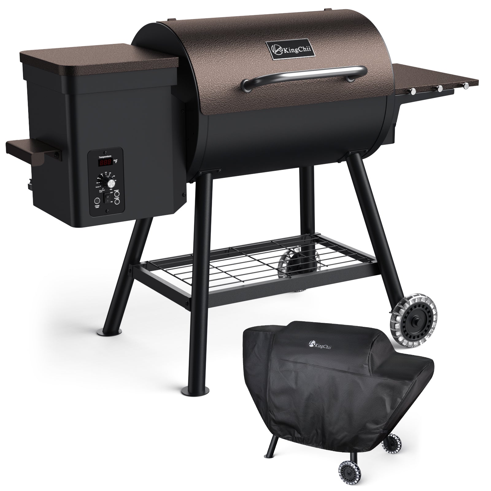 KingChii 456 SQ.IN Pellet Grill Smoker with Side Shelf, 8 IN 1 BBQ Gri ...
